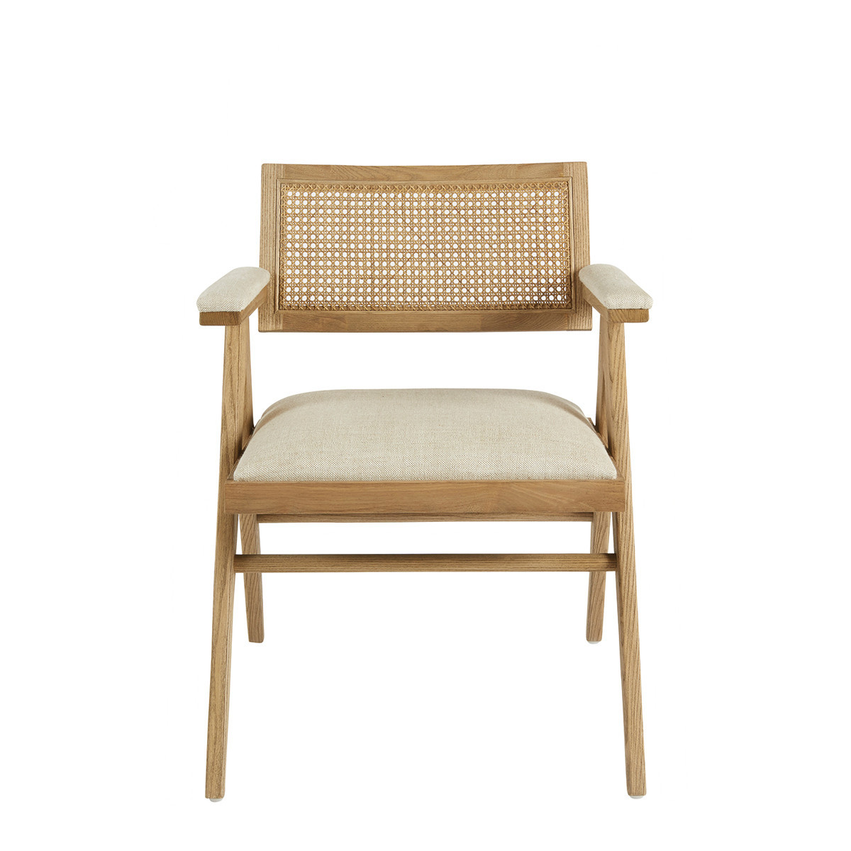 Indoor Rattan Back Dining Chair With Soft Upholstered Linen Seat And ...