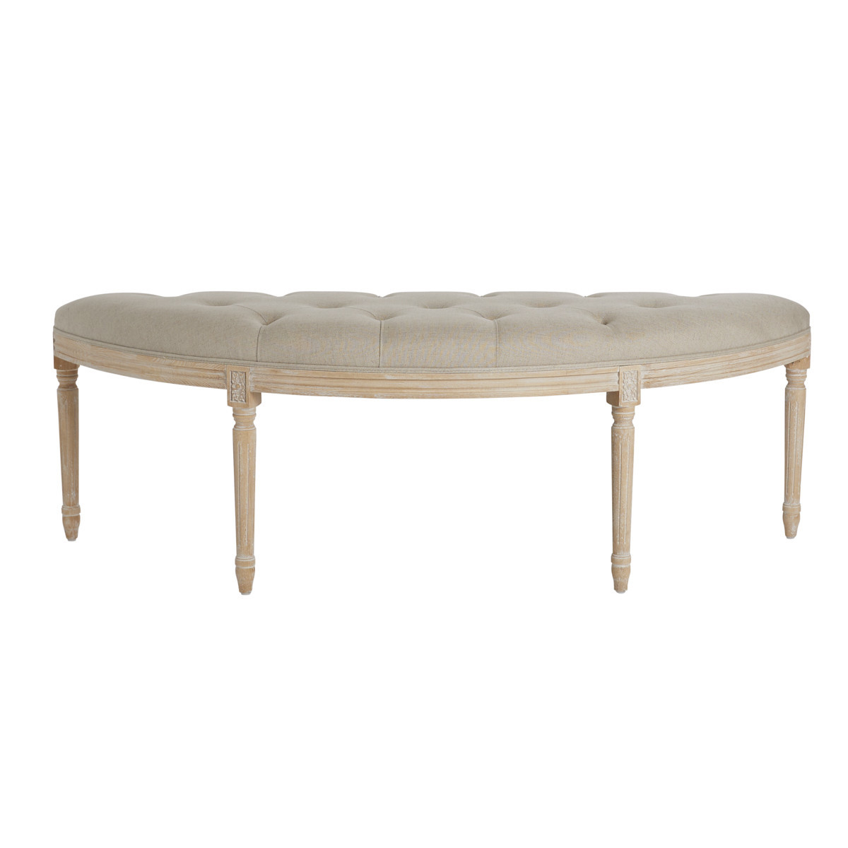 French Country Solid Wood Bench Oval Tufted Upholstered Bench With ...
