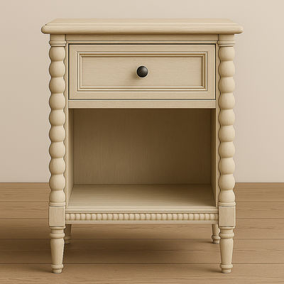 Vintage Bobbin-Leg Solid Wood Nightstand with Drawer and Open Storage ...